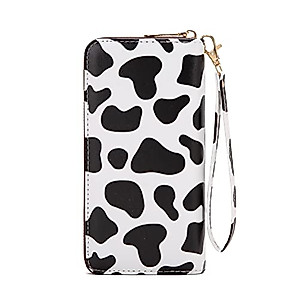 Ecohaso Womens Wallet Ladies Leather Clutch Wallets Zip Around Large Long Wristlet Card Holder Organizer Phone Purse for Women and Ladies (BLACK WHITE)