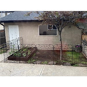 MTB Black Coated Steel Decorative Garden Fence Panel 8 Leaves, 44 x 36-inch (Pkg of 4, Linear Length 12 feet) Metal Border Folding Fence