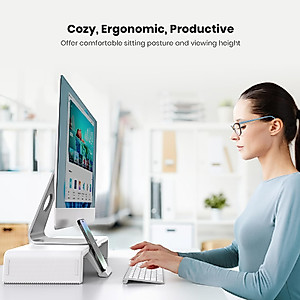 Monitor Stand Riser, Klearlook Foldable Computer Monitor Stand, Adjustable Computer Stand Desk Organizer with Storage Drawer, Tablet Phone Stand for Laptop PC Printer (White)