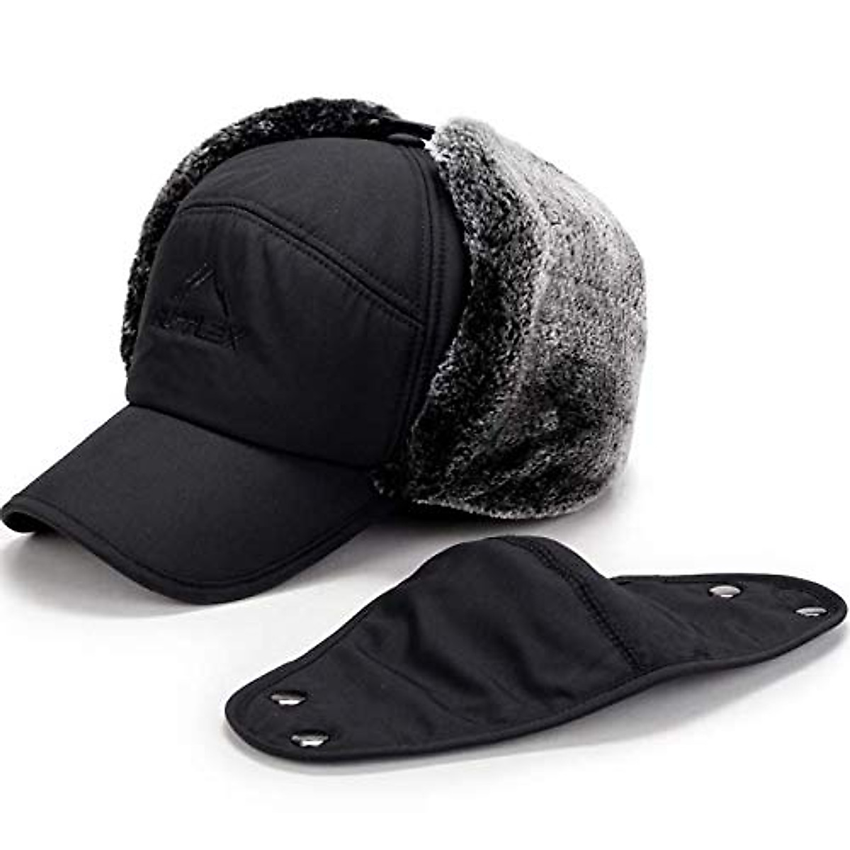 Men Winter Trapper Hats Ushanka Ear Flaps Hats Aviator Snow Windproof Thermal Faux Fur Warm Hunting Skiing Cycling Cold Weather Hats Earflaps Baseball Caps Dad Hats with Face Mask