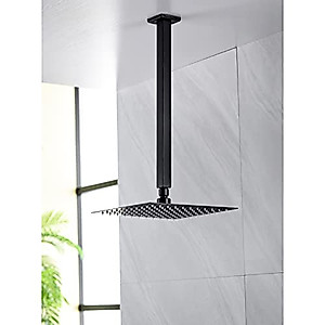 Anpean 16 Inch Square Ceiling Mounted Shower Arm and Flange, Matte Black