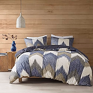 INK+IVY King Size Comforter Set, Cozy Cotton Comforter, All Season, Lightweight Comforter King Bed Set with 2 Matching Shams, Modern Cabin Lodge Ikat Chevron Design, Navy King/Cal King 3 Piece