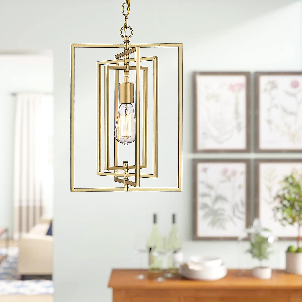 Kitchen Island Pendant Lighting, Farmhouse Indoor 1-Light Ceiling Pendant Lamp, Hanging Light Fixture for Hallway, Dining Room, Foyer and Bedroom (Gold)