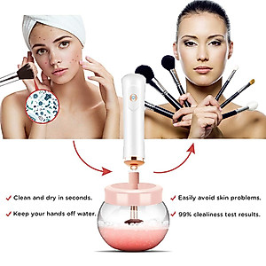 Makeup Brush Cleaner and Dryer Machine, YOYEWA Electric Cosmetic Automatic Brush Spinner with 8 Size Rubber Collars, Wash and Dry in Seconds, Deep Cleaner Solution Kit for Makeup Brushes
