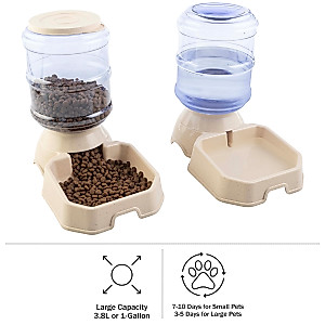 Automatic Cat Feeder and Water Dispenser - 2-Pack 3.8L/1G Dog Food and Water Bowl - Gravity Automatic Water Dispenser for Dogs and Cats by PETMAKER