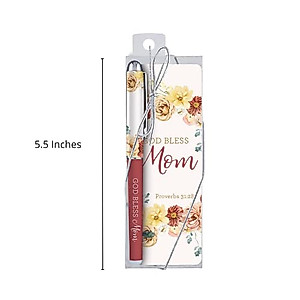 Mothers Day Pen and Bookmark Gift Set, God Bless Mom Inspirational Cardstock Prayer Card Page Tracker and Journaling Accessories, Catholic Keepsake for Women, 5.5 inches