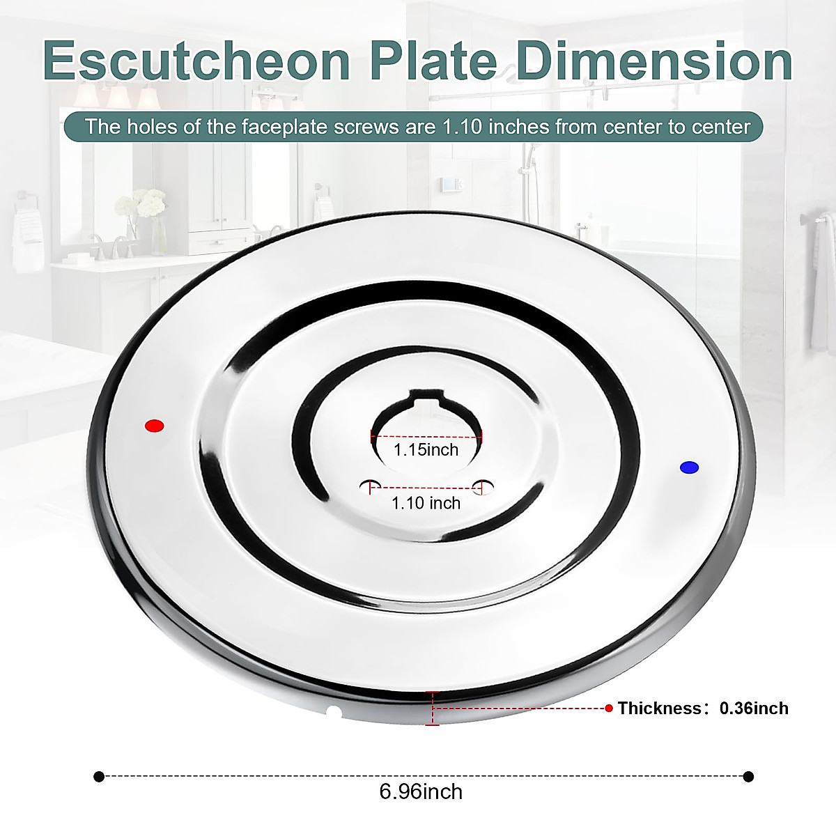 Shower Faucet Cover Plate Escutcheon Replacement for Moen 16090 Chateau Collection Shower Escutcheon Plate, Shower Trim Plate Kit Parts for One-Handle Tub and Shower Faucets, Chrome