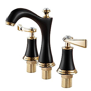 Bathroom Sink Faucet, G1/2 2 Handle 3 Holes Deck Mounted Brass Faucet, Crystal Handle Mixer Tap(Notice The Crystal ON Handle), Matte Black, 1 1/4-1 1/2Inch Sink Hole Size