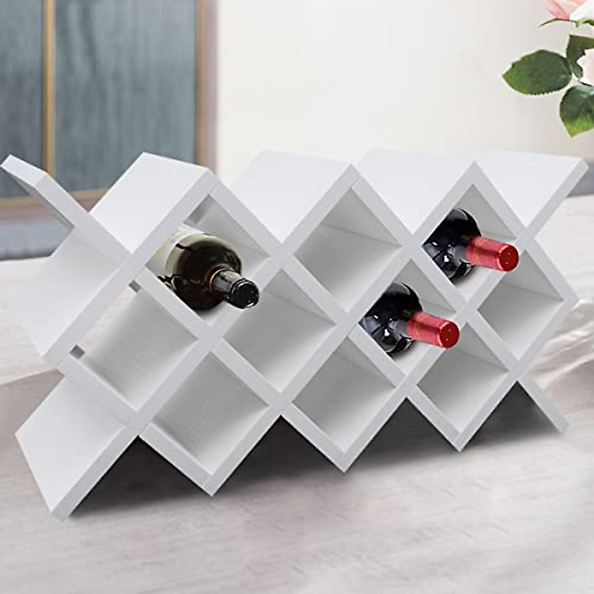 Gdrasuya10 Wine Rack Countertop for 10 Bottles, White Free Standing Wine Rack Tabletop Wooden Wine Storage Holder Display Rack Wine Bottle Shelf
