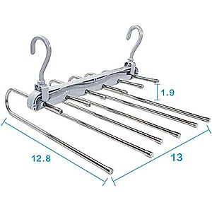 Niclogi Pants Hangers 6 Layers Space Saving Trouser Hangers, 4 Pack Multifunctional Pant Rack Stainless Steel Folding Closet Storage Organizer for Pants Slacks Jeans Trousers Towel（Grey）