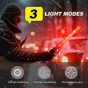 E-riding 4 Pack 21 Inch Traffic Wand, Air Traffic Control Wand with 3 Flashing Modes, LED Multifunction Traffic Safety Baton for Airport, Parking, Car Directing