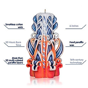 Orange Blue White Carved Candles 6" Eco Friendly Materials Unscented for Stress Relief Decoration Friend