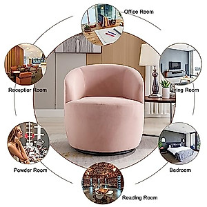 CALABASH Swivel Barrel Chair for Living Room, Accent Round 360° Swivel Club Chairs, Velvet Upholstered Modern Arm Chairs for Nursery, Bedroom, Office, Hotel, Pink
