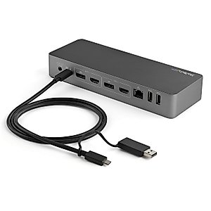 StarTech.com 3ft (1m) USB-C Cable with USB-A Adapter Dongle - Hybrid 2-in-1 USB C Cable w/USB-A - USB-C to USB-C (10Gbps/100W PD), USB-A to USB-C (5Gbps) - Ideal for Hybrid Docking Station (USBCCADP)