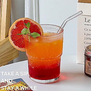 Olvini 13oz Glass Tumbler with Glass Straw and Lid, Iced Coffee Cups Reusable, Water Cup, Coffee Tumbler, Glass Coffee Mugs, Drinking Glass Cups (Pink Flower)