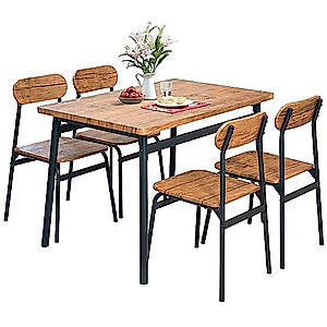 AWQM 43 Inch Dining Table Set for 4,Rectangular Table with 4 Chairs Set,5-Piece Kitchen Table Set for Dining Room,Small Space,Breakfast Nook and Apartment,Indoor Use,Oval Backrest Brown