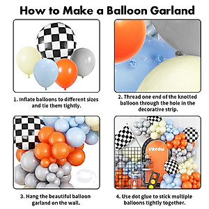 Race Car Balloon Garland Arch Kit, Blue Yellow Grey White Coral Red Latex Balloons,Racing Car Party Supplies,Checkered Balloons for Racing Car Theme Party Birthday Decorations