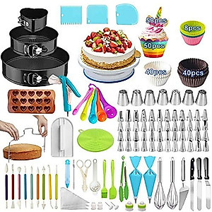 Cake Decorating Supplies,493 PCS Cake Decorating Kit 3 Packs Springform Cake Pans, Cake Rotating Turntable,48 Piping Icing Tips,7 Russian Nozzles, Baking Supplies,Cupcake Decorating Kit