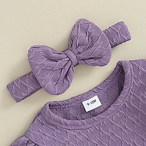 Newborn Baby Girl Clothes Daisy Outfit Long Sleeve Sweashirt Tees Tops Pants Infant Toddler Girl Fall Winter Clothes (Solid-Purple, 12-18 Months)