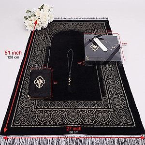 IEF Muslim Prayer Rug Islamic Prayer Mat Quran Prayer Beads Gift Set, Ramadan Eid Gifts, Birthday Gifts for Men, Velvet Prayer Rug Arabic Quran Pearl Tasbeeh