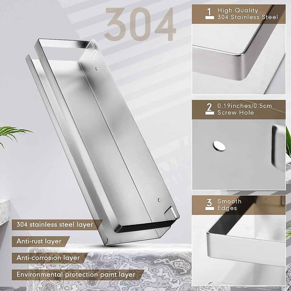 Lallisa 2 Pieces Stainless Steel Shelf Bathroom Shower Floating Shelves Wall Mounted Shower Caddy Basket Shelf Storage Organizer Shelves for Bathroom, Kitchen, Living Room (Silver,11.81 Inch/ 30 cm)