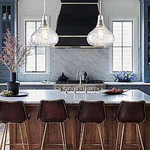 kelary Glass Pendant Light Hammered Clear Pendant Lighting Adjustable Glass Light Ceiling Fixture for Hallway, Kitchen Sink, Dinning Room, Living Room 2packs