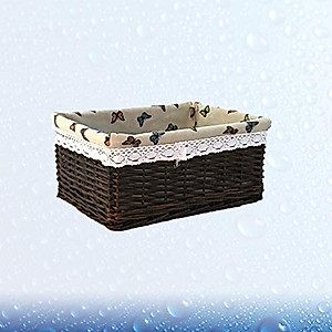 YARNOW Woven Basket Rattan Storage Bin Seagrass Wicker Basket with Fabric Liner Dedsktop Sundries Container Weaving Cutlery Organizer for Jewelry Cloth