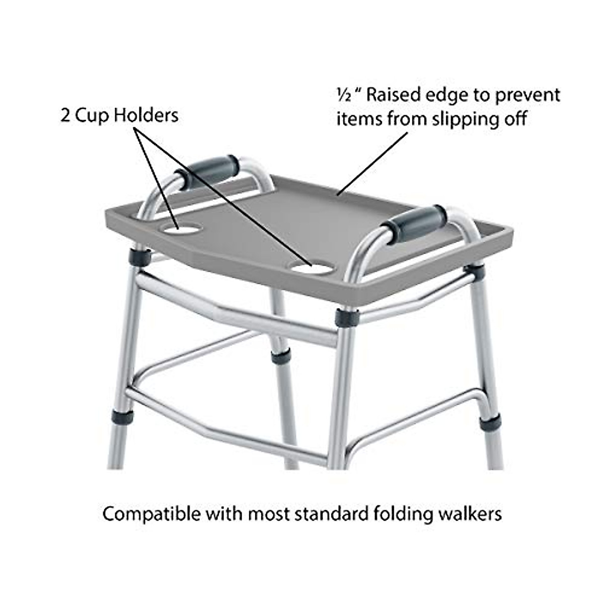 Bluestone Walker Tray- Upright with Holders-Universal Table Fits Most Standard Folding Walkers-Home Mobility Medical Equipment Accessories, 1 Count (Pack of 1)