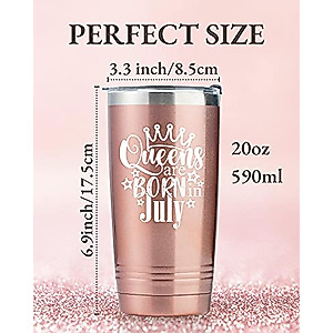 Onebttl Happy Birthday Tumbler for Women, Funny Birthday Gifts for Her, Girlfriend, Friends, Wife, Mom, Daughter, Sister, 20 oz Stainless Steel Cup with Lid, Rose Gold, Queens are Born in July