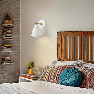 ClanKin White Wall Sconces Lighting Fixture, Nordic Wooden Bedside Wall lamp with On-Off Switch for Industrial Bedroom, Bathroom Sink Lighting for Hallway Living Room(1Pack with On-Off Swtich)
