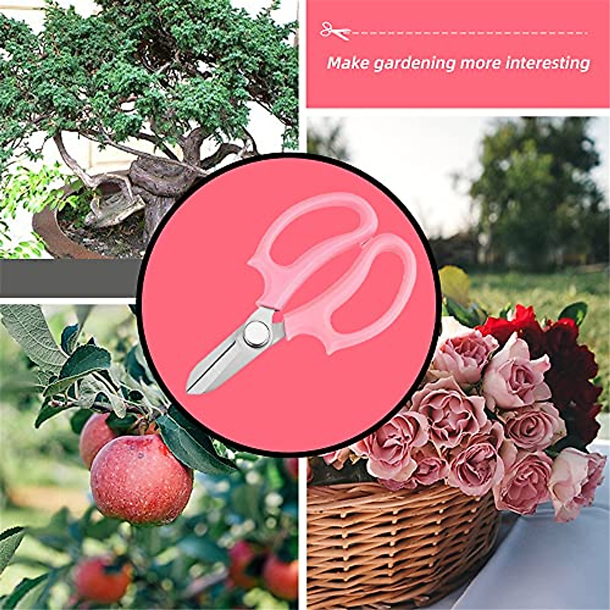 Leetop Gardening Flower Scissors Bonsai Pruning Shears for Home Garden Flower Shop Floral Branch Trimming Pink Scissor