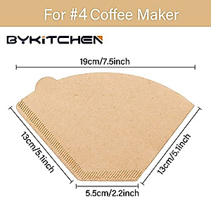 BYKITCHEN Size 4 Coffee Filters, 8-12 Cup, Set of 200, Coffee Filters 4 Cone Paper, Natural Unbleached Paper Filters for Pour Over Coffee Dripper and Coffee Maker