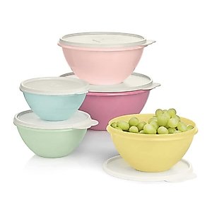 Tupperware Rare Set of 5 Wonderlier Bowls Vintage Pastels Pink Blue Yellow Green