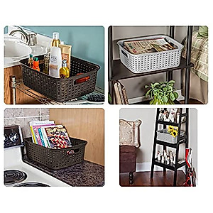 Sterilite Short Weave Wicker Pattern Storage Container Basket, Gray (18 Pack)