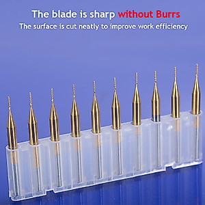 HOZLY 10Pcs 1/8'' Shank 0.5mm Titanium Coat Carbide End Mill Engraving Bits CNC Rotary Burrs Tool for PCB Mould Plastic Fiber Carbon Fiber Hardwood