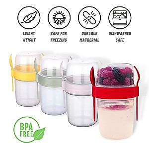 Fairway Finds 4 Pack of 22 oz Yogurt Parfait Cups With Lids Reusable Crunch Cup Portable Cereal Cup Meal Planning Containers Milk Granola Yoghurt Carrying Container Cereal on the go Lids and Spoons