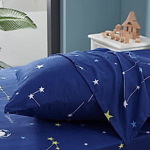 Homiest 3pcs Constellation Sheets Twin Size Bed Set, Star Pattern Cute Soft Bedding Set, Deep Pocket Twin Sky Printed Sheets for Kids Teen Boys Adults, Navy Blue