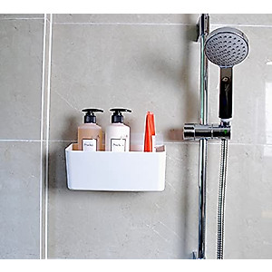 LADYBEE7LES Bath Shelve, Adhesive Shelf Shower Caddy Bathroom Organizer, No Drill Wall Mounted Shower Caddy Basket plastic，White Storage Rack for Bathroom/Kitchen