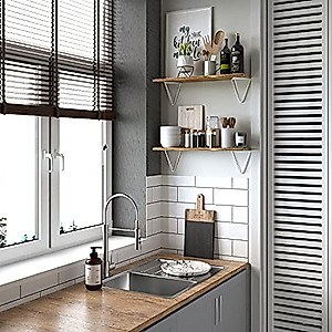 Wallniture Colmar Floating Shelves for Wall Decor, Bathroom Shelves, Kitchen Organization Wall Shelves for Bedroom, 24" Wall Shelf Set of 2 with Triangle White Brackets