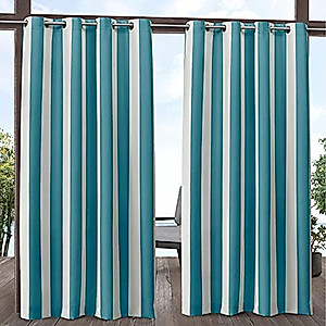 Exclusive Home Canopy Stripe Indoor/Outdoor Grommet Top Curtain Panel, 54"x96", Teal / White, Set of 2