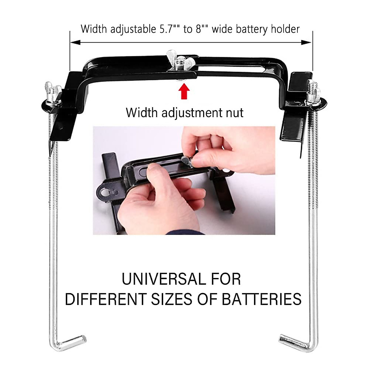 Adjustable Car Battery Hold Down Bracket,Car Battery Holder Tools,Stainless J Bolt Kit,Professional Auto Tools Accessories for Car Truck SUV (8inch/19cm bolts)