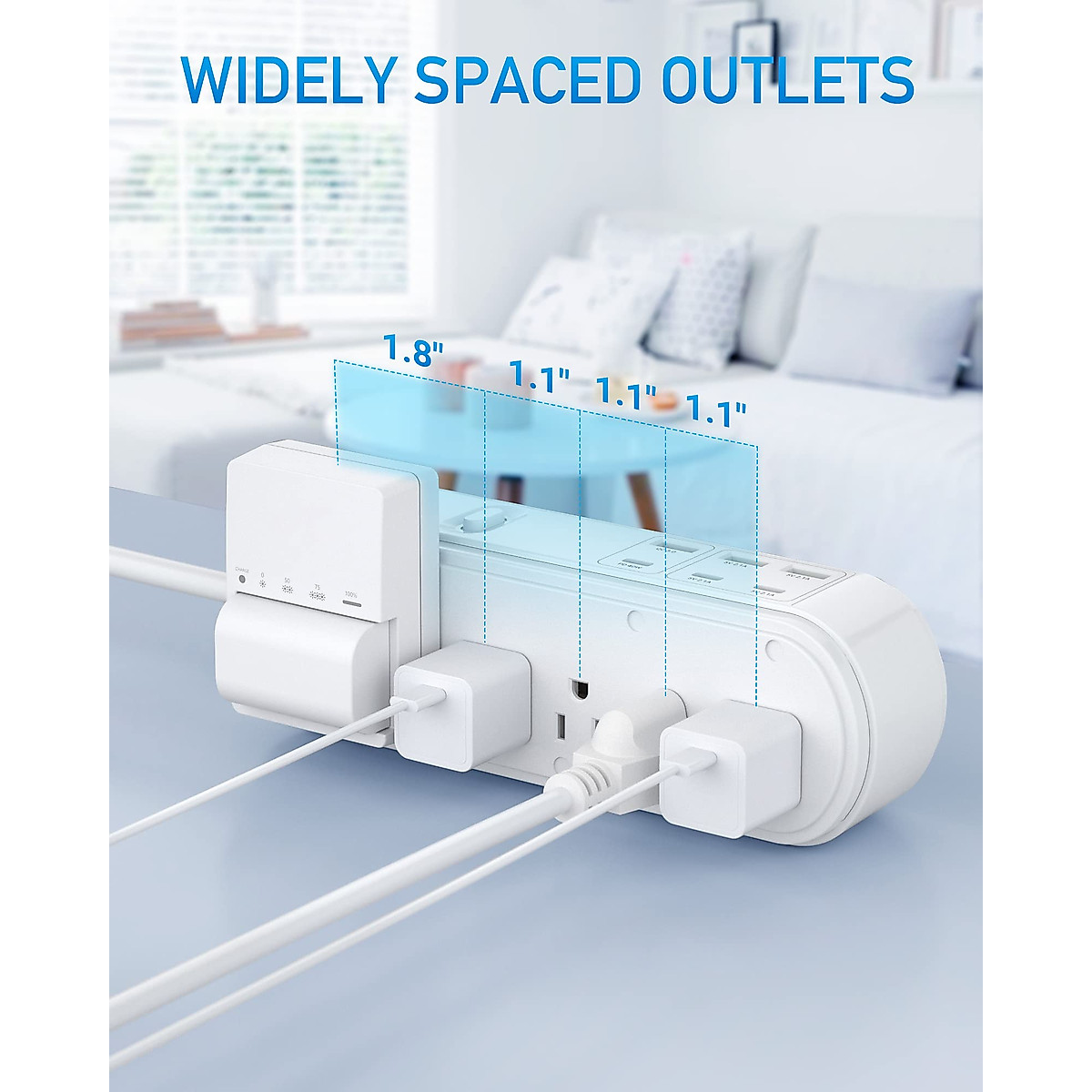 PD 40W USB C Power Strip Surge Protector, 10 Outlets and 6 USB Ports, Flat Plug Desktop USB C Super Fast Charging Station QC 18W Power Bar with 6ft Extension Cord for Home/Office, 1875W/15A, 4500J