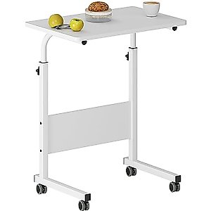 DlandHome Rolling Desk Mobile Standing Desk Mobile Side Table 23.6 Inches w/Wheels Adjustable Movable Portable Laptop Computer Stand for Bed Sofa,White