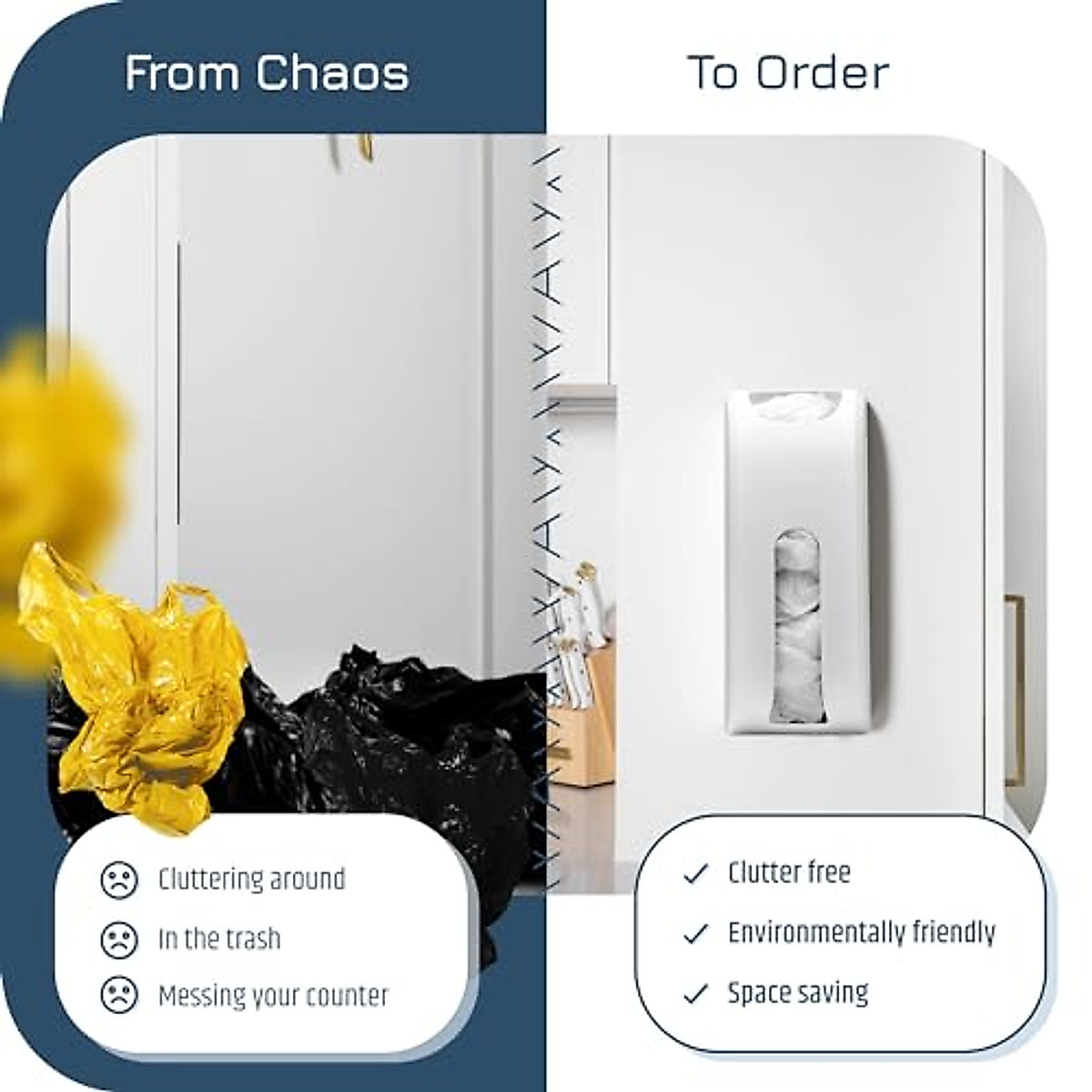 Manterio Plastic Bag Holder | Durable Plastic Wall Mount Kitchen Grocery Bag Storage Organizer | Smudge Proof, Fingerprint Resistant | White