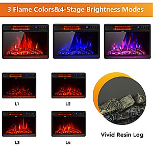 ORALNER Electric Fireplace Insert 25 Inch, Recessed Fireplace Heater with Adjustable Brightness, Remote Control & 6H Timer, Overheating Protection, 900W/1350W Fireplace Insert for TV Stand, Black