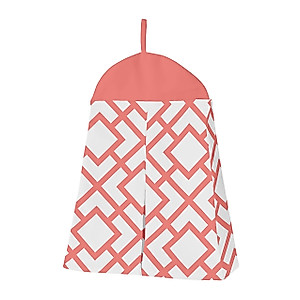 Modern White and Coral Diamond Geometric Girls Baby Bedding 4 Piece Crib Set Without Bumper