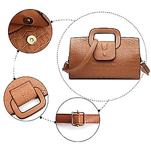 ZLMBAGUS Women Vintage Flap Tote Top Handle Satchel Handbags PU Leather Clutch Purse Alligator Print Casual Messenger Shoulder Crossbody Bag Z-Brown