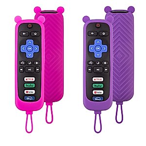 2 Pack Cute Roku Remote Cover, Silicone Protective Case for Roku TV TCL Roku 2/3/4 /Express/Premiere/Voice/Streaming Stick/Ultra RC280 Anti Slip Remote Sleeve Skin (Purple not Glow + Pink not Glow)