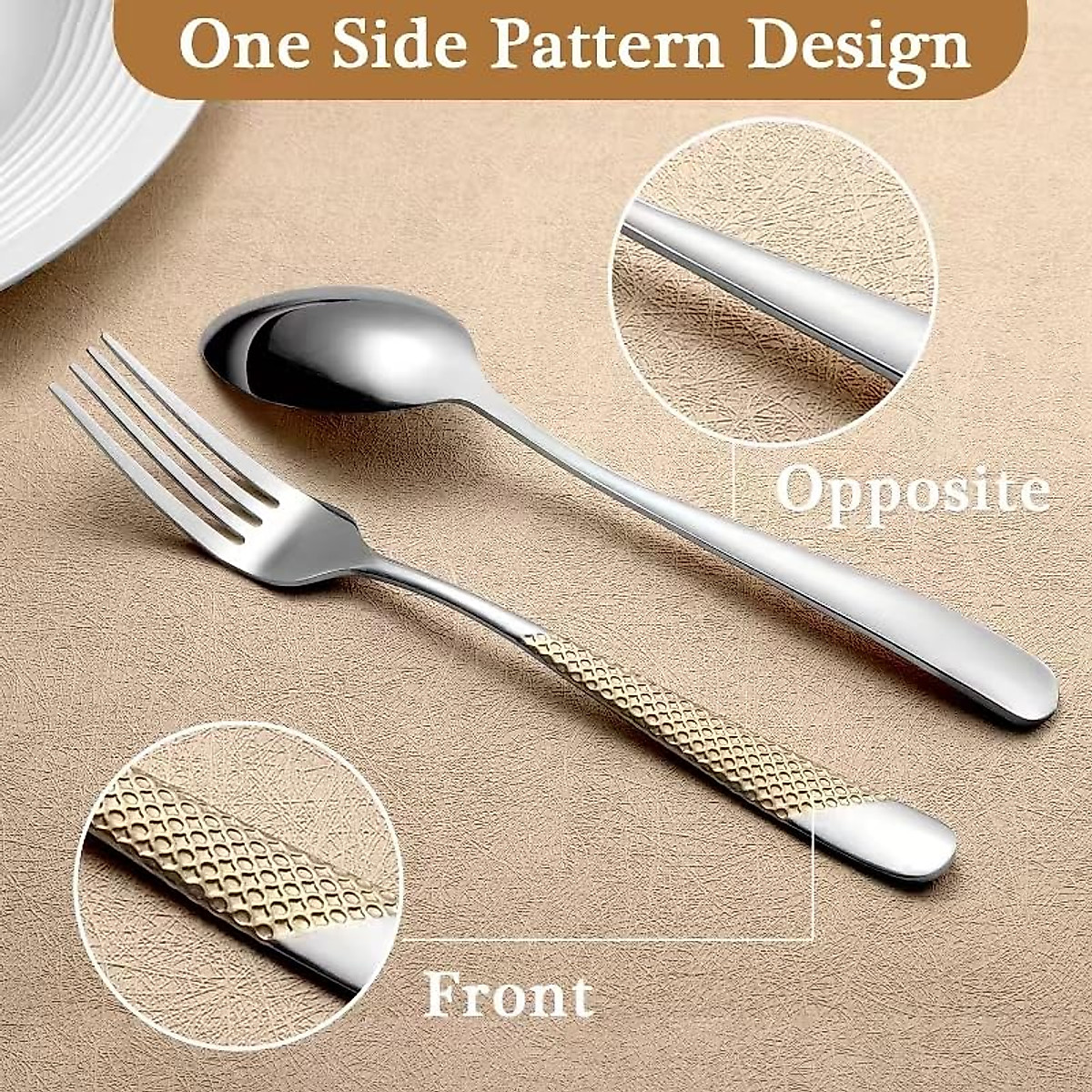 24 Piece Gold Hammered Silverware Set for 6, Premium Food-grade Stainless Steel Flatware Set, Luxury Design & Mirror Polished Cutlery Set, Eating Utensil Set with Fork Knife Spoon, Dishwasher Safe