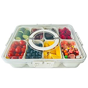 CHOUKEY Divided Snack Box with Lid and Handle, Snackle Box Container Storage Organizer for Fruit, Candy, Veggie, Nuts & Snacks